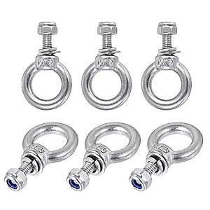 uxcell Lifting Eye Bolt M4 x 11mm Male Thread with Hex Screw Nut Gasket Flat Washer for Hanging Securing Chain Wire Rope, 304 Stainless Steel, 6 Sets