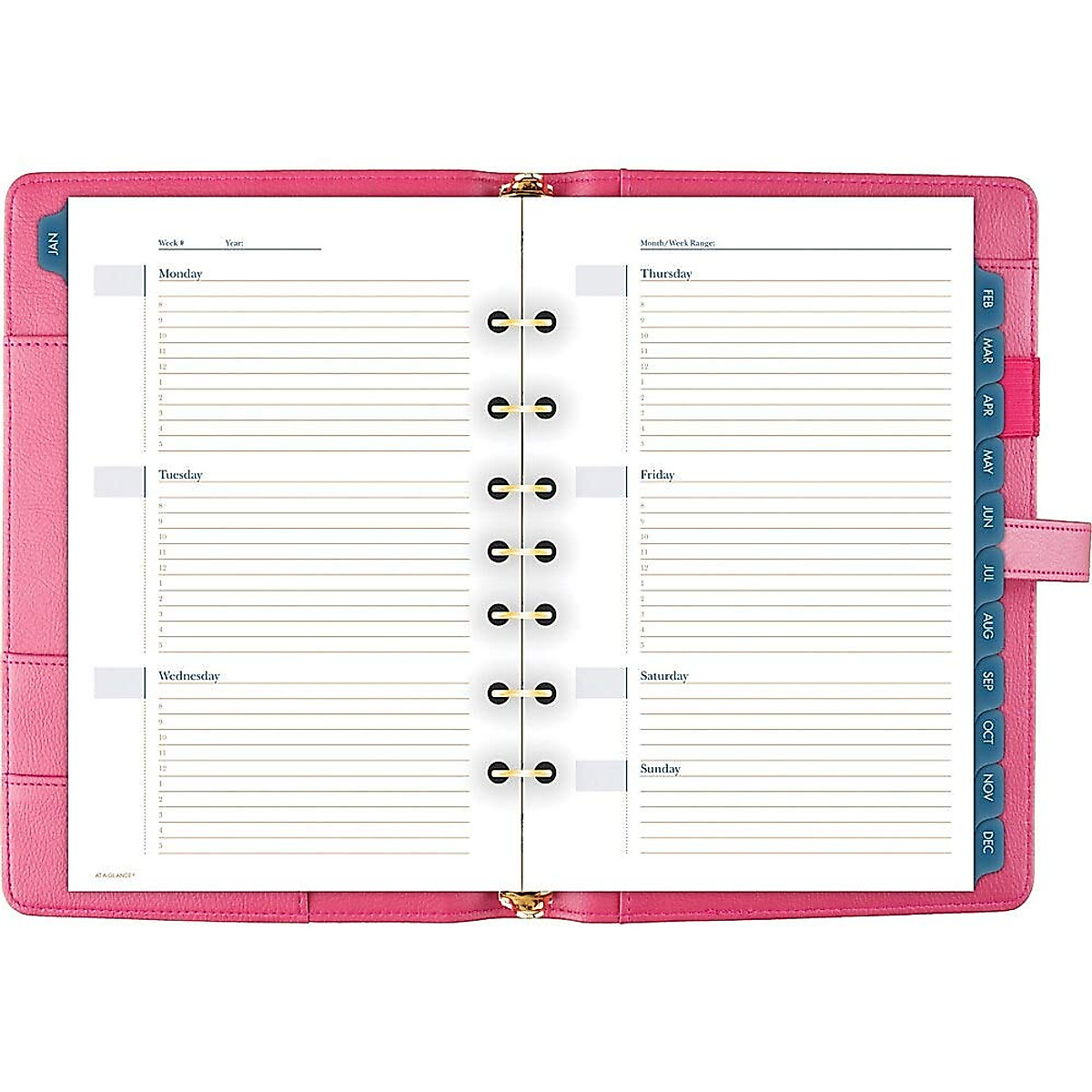 AT-A-GLANCE Faux Leather Undated Starter Set, 7-Ring, 5-1/2" x 8-1/2", Desk Size, Fashion, Raspberry (DR1118-040-27)