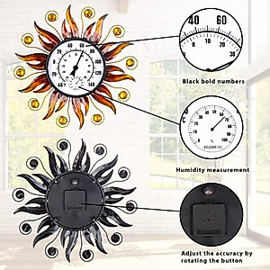 HOBYLUBY 13" Indoor Outdoor Thermometer, Sun Wall-Mounted Thermometer with Humidity, Easy to Read Decorative Outside Thermometer for Patio, Garden, No Require Batteries