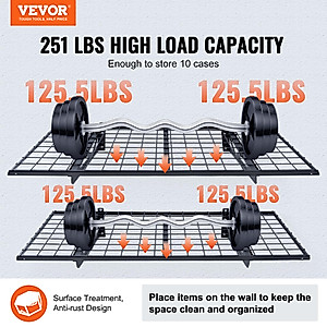 VEVOR Garage Shelving Wall Mounted, 2 x 4 ft Heavy Duty Garage Wall Shelves, 502 lbs Load Capacity Garage Storage Rack Floating Shelves, 2 Pack, Suitable for Shop, Shed, Garage Storage