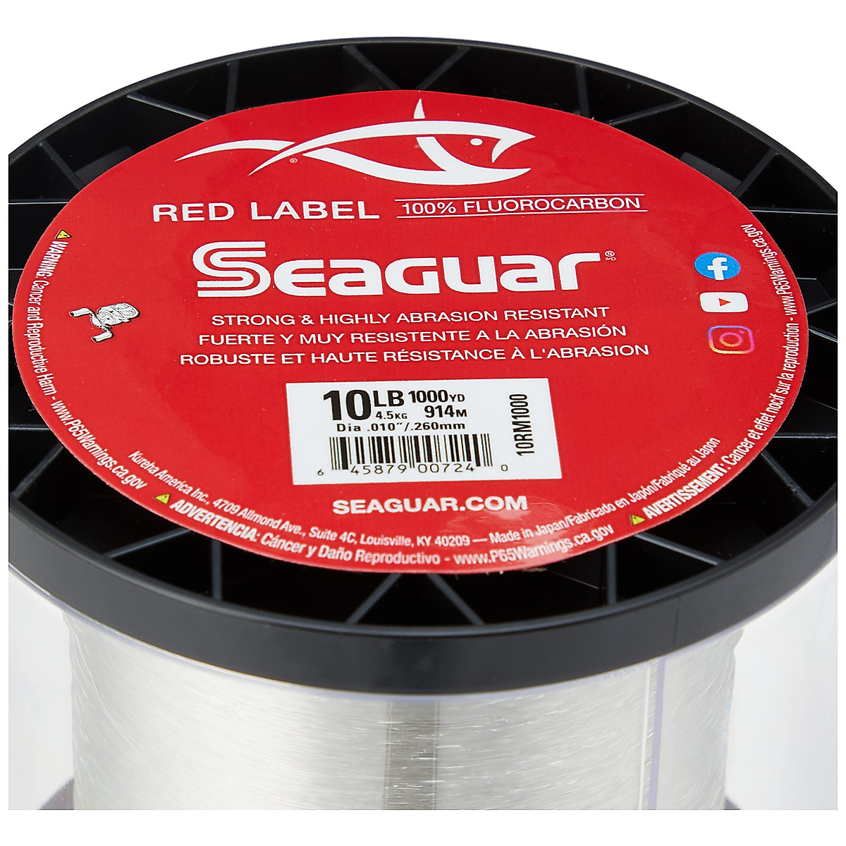 Seaguar 10RM1000 Red Label Saltwater Fluorocarbon Line, .010" Diameter, 10 Lb Tested, 1000 yd, Clear