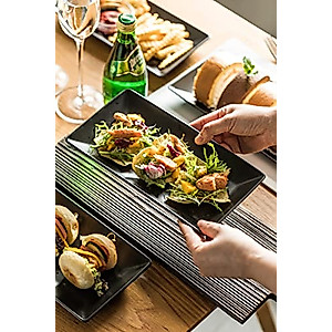 Gomakren Black Serving Platter Set of 4 Porcelain Serving Plates Rectangular Serving Dishes and Platters Serving Trays for Party Food Appetizer Salads Sushi, 10 Inches Black Serveware Gifts