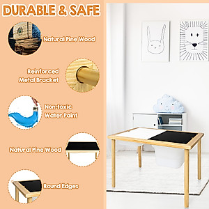 AMAWOOD Kid's Wooden Sensory Table with 2 Storage Bins, Play Sand & Water Table for Kids, Children Activity Table with Blackboard & Whiteboard, Gift for Boys Girls