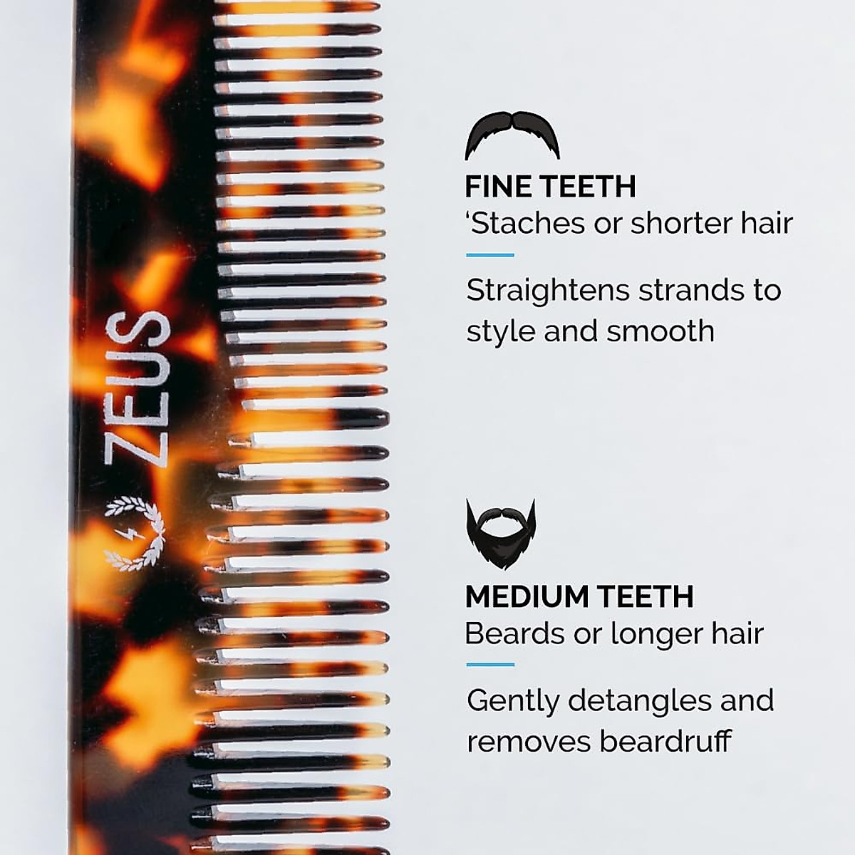 ZEUS Beard & Mustache Comb for Men, Handmade Saw-Cut Hair Comb for Untangling & Styling Beard (Traditional) V11
