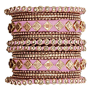 Aheli Pink Silk Thread Kundan Chuda Chura Bangle Set For Women and Girls (Size - 2.6)
