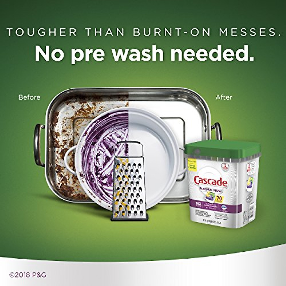 Cascade Platinum Dishwasher Pods, ActionPacs Dishwasher Detergent with Dishwasher Cleaner Action, Lemon Platinum Plus, 70 Count