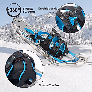 G2 21 Inches Blue Light Weight Snowshoes for Women Men Youth, Set with Trekking Poles, Tote Bag, Special EVA Padded Ratchet Binding, Heel Lift, Toe Box