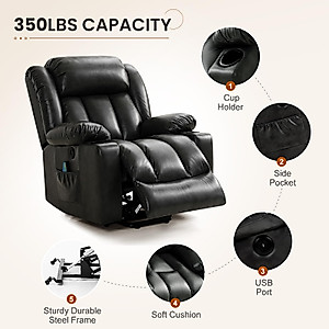 COOSLEEP Power Lift Recliner Chair for Elderly with Massage and Heat, Breathable Leather Recliner Chair for Adults, 2 Cup Holders, USB Ports, Electric Support of Metal,Remote Controls(Black)