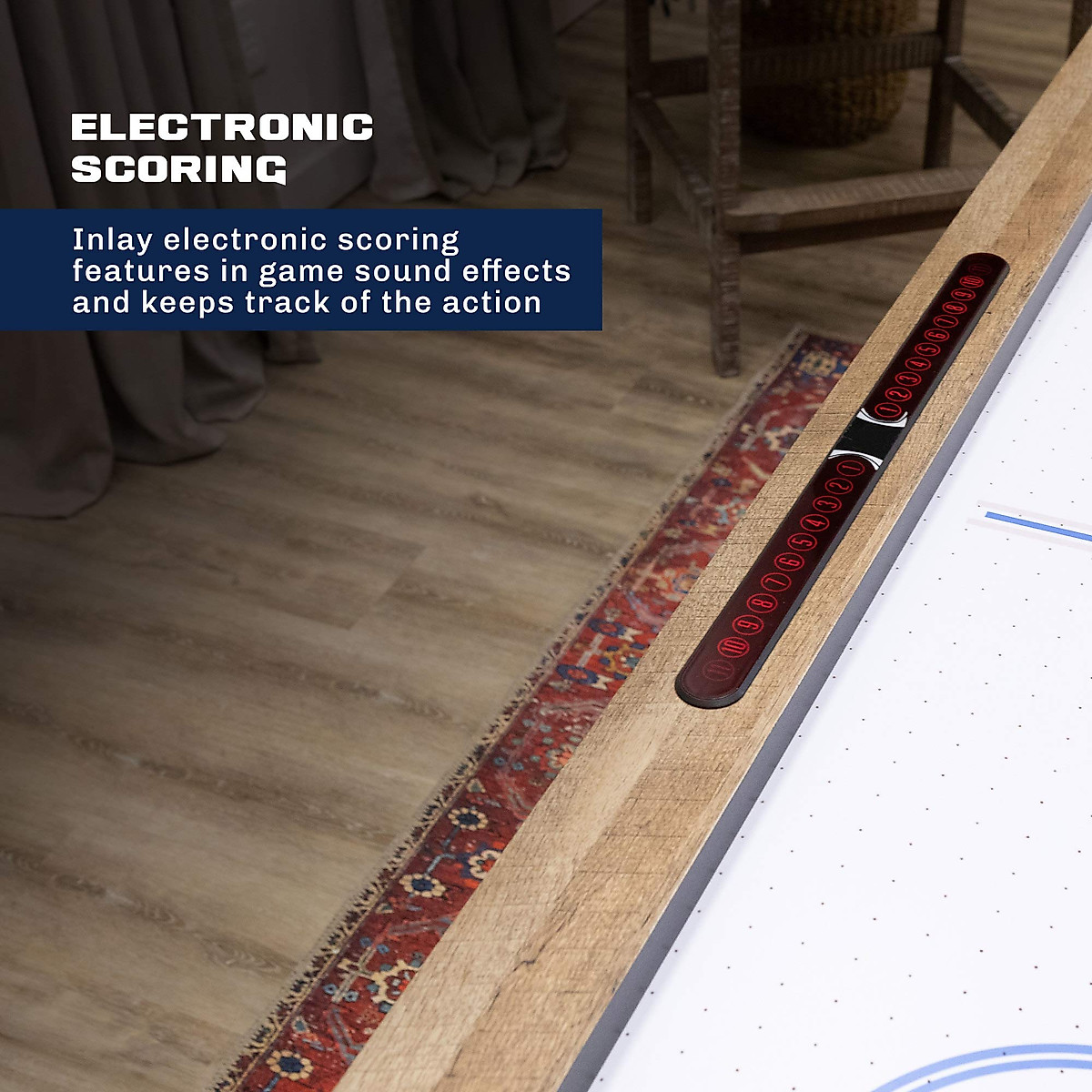 American Legend Brookdale Air-Powered Hockey Table with Rustic Wood Grain Finish, Angled Legs and Turnbuckle Accents Brown, 75.31"L x 38.98"W x 8.5"H