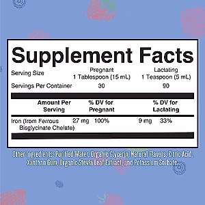 MaryRuth Organics | Liquid Iron Supplement Prenatal & Postnatal for Pregnant & Lactating | Iron Deficiency | Immune Support | Sugar/Gluten Free | Vegan | Non-GMO | 15.22 Fl Oz