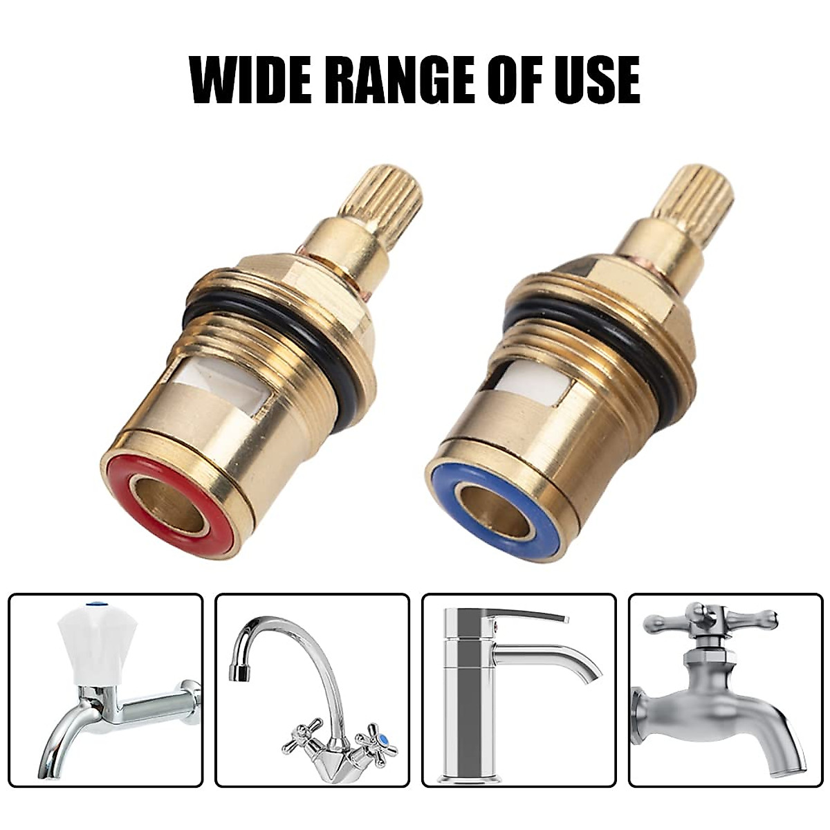 2 Pcs Quarter Turn 1/2" Replacement Tap Valves Brass Ceramic Stem Disc Cartridge Faucet Valves Replacement Valve Cartridge Spares for Faucet Metal