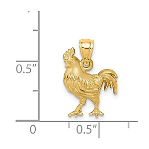 Solid 14k Yellow Gold Diamond-Cut Rooster Brushed Matte Finish Pendant Charm