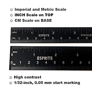 Vowcarol 6 inch Ruler and 12 inch Scale Set, Machinist Ruler, High Grade Black Stainless Steel Flexible Ruler, Laser-Etched Metal Ruler Kit with Conversion Table