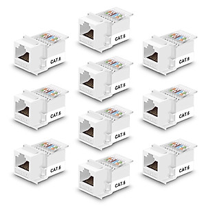 iGreely RJ45 Keystone Jack - 10Pack RJ45 CAT6/CAT5e Tool-Less No Punch Down Tool Required Gold Plated 10 GB Ethernet Cable Patch Panel Wall Plate (White)