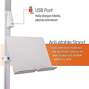 OttLite Dual Shade LED Standing Floor Lamp with Adjustable Stand - Wide Range of Illumination with Built-in 2.1A USB Charging Port and Flexible Neck - 4 Brightness Settings for Reading & Studying