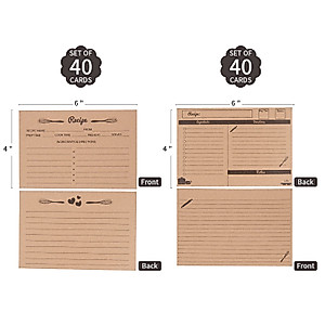 80 Count Recipe Cards 4x6 Inches, Thick Craft Paper Blank Double Sided, Classic Style, for Barbecues, Bridal Showers, or Housewarming Parties (2 Designs 40pcs each)