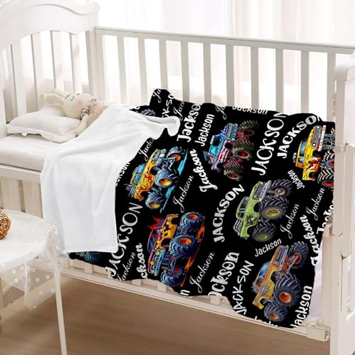 Custom Baby Trucks Blanket Personalized Name Blankets Soft Lightweight Throw Warm Cozy Plush Blankets for Couch Bed Sofa Practical Gift S 40×50in for Kids/Child