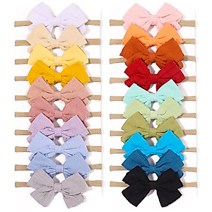 choicbaby 20PCS Baby Nylon Headbands Bows, Super Soft Cotton Linen Nylon Hairbands for Newborn Infant Toddlers Kids Hair Accessories