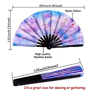Amajiji Large Folding Fan, Chinease/Japanese Bamboo and Nylon-Cloth Folding Hand Fan, Hand Folding Fans for Women/Men, Hand Fan Festival Gift Fan Craft Fan Folding Fan Dance Fan (Galaxy)
