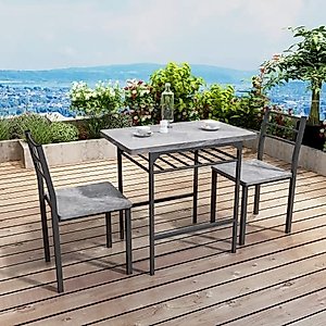 AnwickNomo Dining Table Set for 2, 3-Piece Bistro Table and Chairs Set, Breakfast Nook Table Set, Small Kitchen Table Set for 2, Dinette Set with Black Frame & Printed Gray Marble Finish (Gray)