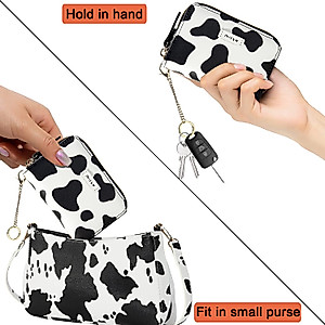 Sunwel Fashion Cute Cow Print Credit Card Holder- Accordian Zipper Card Case Wallet Cash Pockets Coin Purse with Keychain Hook for Women