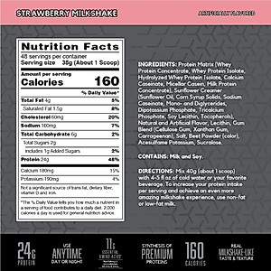 BSN SYNTHA-6 EDGE Protein Powder, with Hydrolyzed Whey, Micellar Casein, Milk Protein Isolate, Low Sugar, 24g Protein, Strawberry Milkshake, 48 Servings