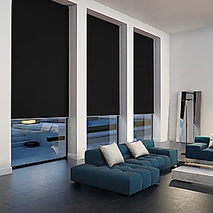 100% Blackout Roller Window Shades, Window Blinds with Thermal Insulated, UV Protection Waterproof Fabric, roll up and Down Blinds for Home and Office (Black - 20" W x 72" H)
