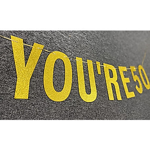 Yasmart Life 50th Birthday Decorations Banner for Women Men Pre-Strung Gold Glitter Birthday Party Decor Sign Funny 50th Bday Party Supplies Holy Shit You're 50 Birthday Banner Party Decoration