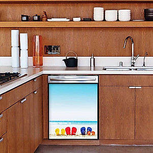 Dishwasher Magnet Cover Family Vacation time Four Pairs of Flipflops on Summer Beach Magnetic Refrigerator Stickers Decorative Appliance Cover Fridge Panels Metal Door Garage 23"Wx26"H