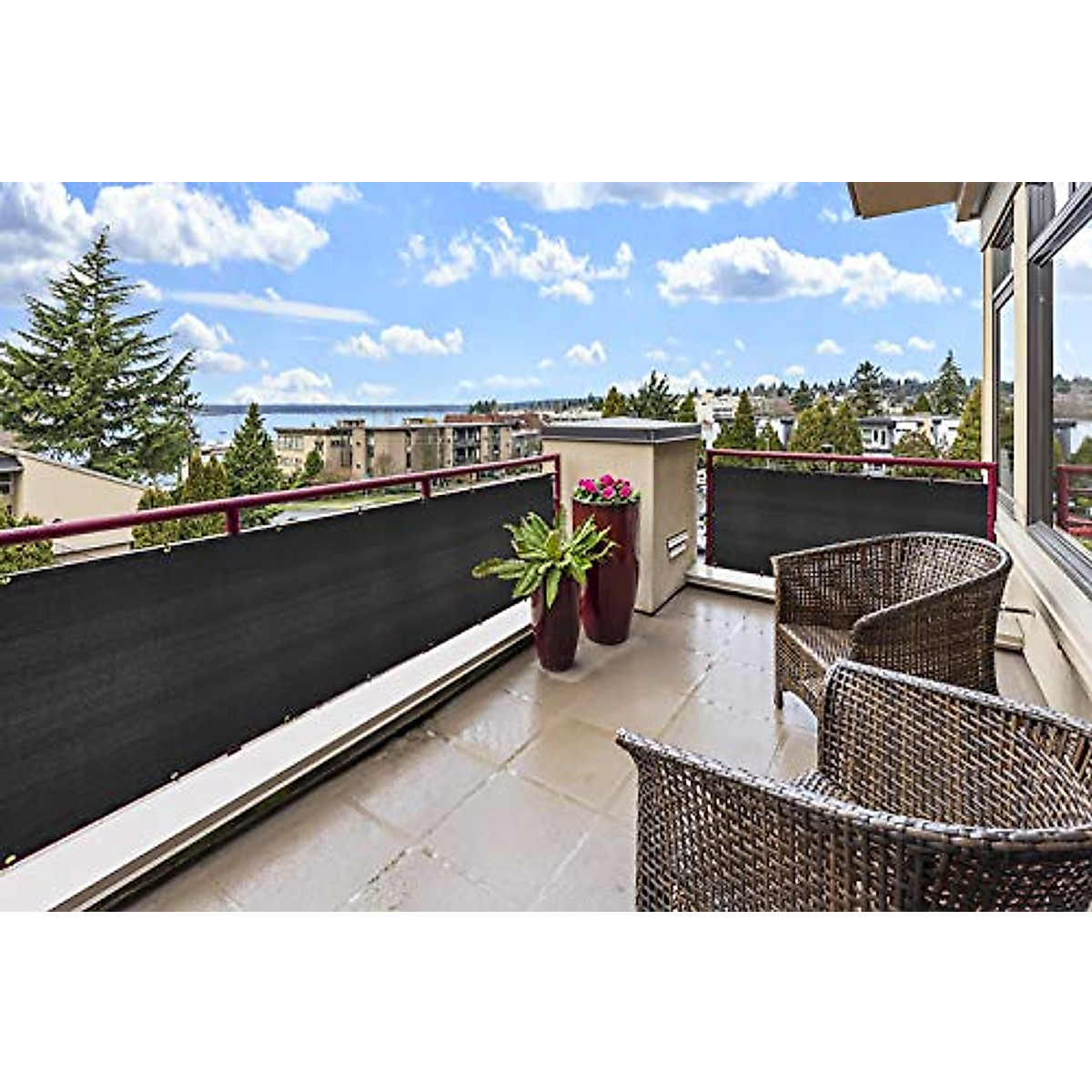Lvydec Balcony Privacy Screen Cover, 16.5' x 3.5' Privacy Screen Fence for Porch Deck Garden Backyard Patio, Waterproof and UV-Resistant (Black)