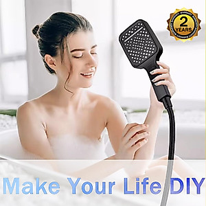 Sourog Modern Shower Head 7 DIY Sprays High Pressure Shower Head with Handheld, Detachable Shower Head with On/Off Button& Square Shower Head with 60 Chrome