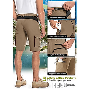 Hiauspor Men's Hiking Cargo Shorts Quick Dry Lightweight Casual Fishing Tactical Golf for Outdoor with 5 Pockets(Khaki, Medium)
