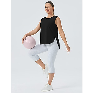 THE GYM PEOPLE Women's Workout Tank Tops Loose Fit Sleeveless Cotton Running Shirts Black