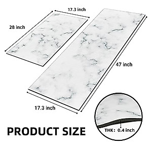 Anti Fatigue Thick Kitchen Rugs and Mats Set 2 Farmhouse Runner, Non Slip Waterproof Memory Foam Comfort Cushioned Standing Kitchen Floor Runner Decor for Sink Laundry (17"x 29"+17"x 47", Marble)