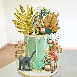 26 PCS Jungle Animal Cake Toppers Safari Animals Figure Toys Gold Palms Picks Jungle Wild One Animals Cake Decorations for Baby Shower Safari Party Holiday Party (style 1)