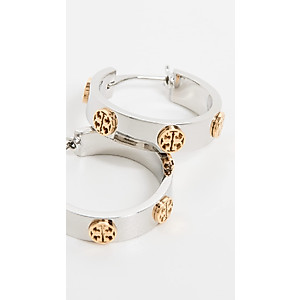 Tory Burch Women's Miller Stud Hoop Earrings, Tory Silver/Tory Gold, One Size
