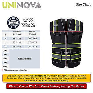 UNINOVA High Visibility Safety Vest - Multi Pockets Reflective Mesh Breathable Workwear, ANSI/ISEA Standards (Large, Black Mesh-02)