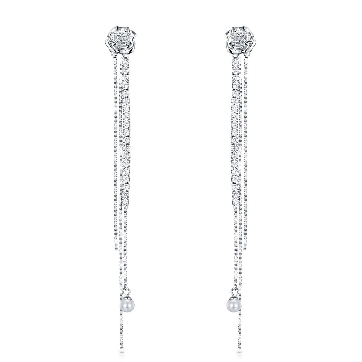 POPKIMI Rose Flower Earrings 925 Sterling Silver Dangle Drop Hook Earrings Birthday Gifts for Women Women Earrings Love Heart Rose Flower Earrings Christmas Birthday Gifts (Silver)