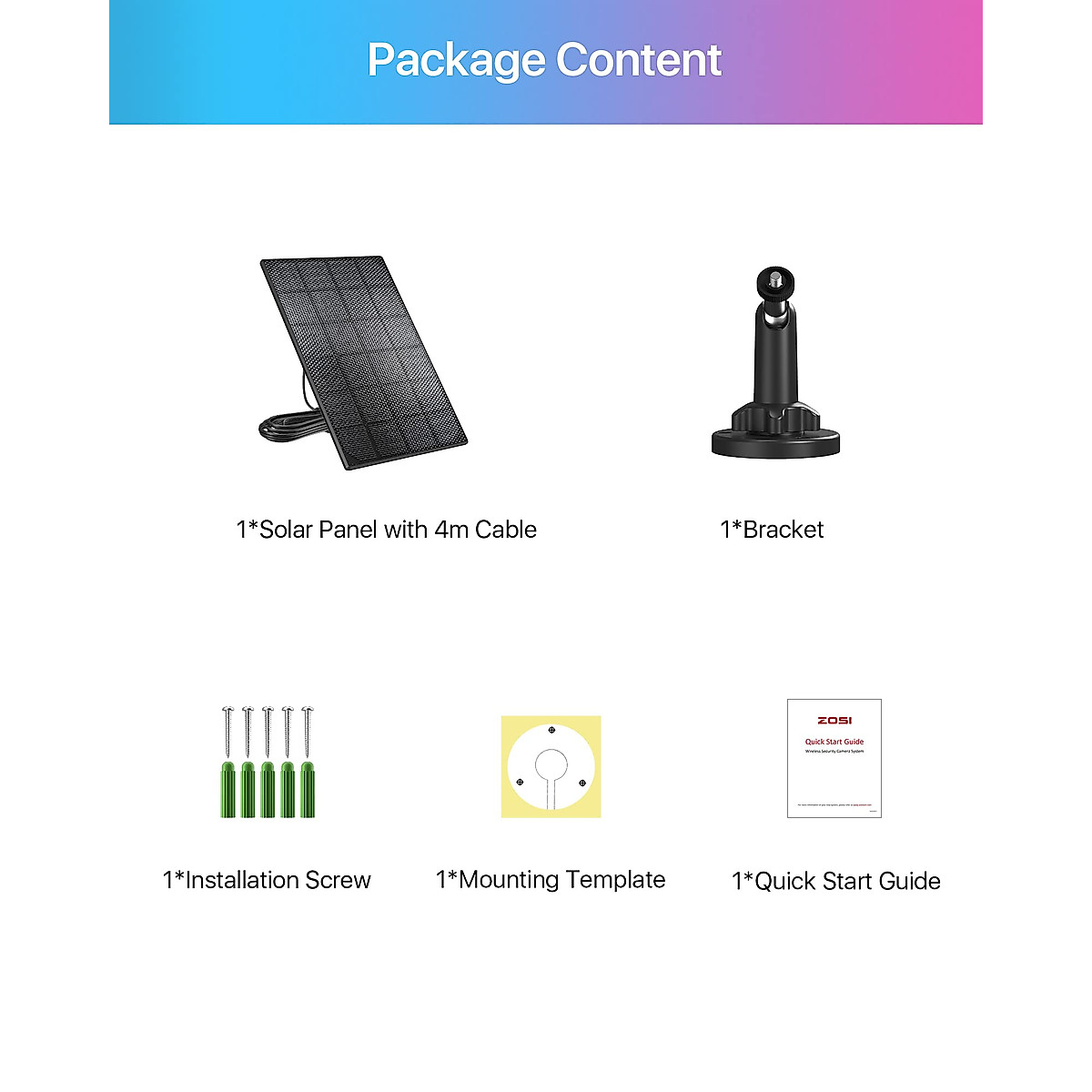 ZOSI Solar Panel Power Supply Only for ZOSI Security Wireless Rechargeable Battery Powered Camera C1pro & C306pro, IP66 Waterproof, 360° Adjustable Mounting Bracket, Non-Stop Charging