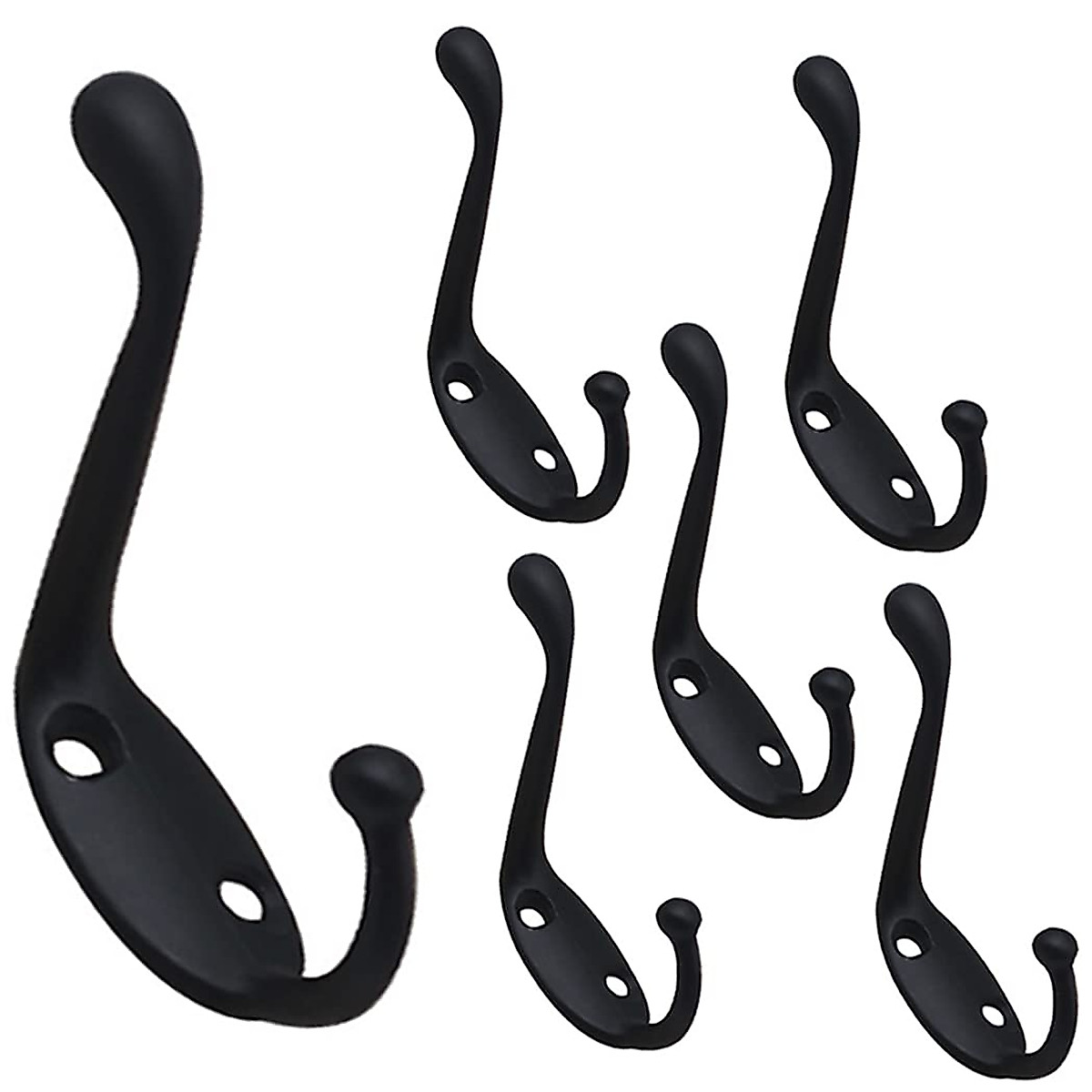 Hoshen 6 Pieces of Retro Wall Hooks, Coat Rack Hooks, European Style Living Room, Bedroom, Cloakroom, Indoor and Outdoor Retro Home Decoration, Including 12 Screws - Black
