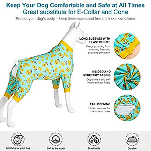 LovinPet Large Dog Pajamas Pitbull - Pet Anxiety Relief, Sun Protection Dog Pajamas, Comfy Stretchy Fabric, Mint Flower Print, Big Dog Post Surgery Recovery Shirt, Large Breed Apparel,Yellow XL