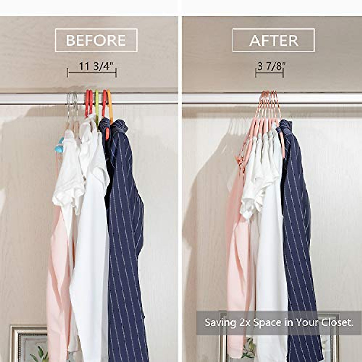 MIZGI Premium Velvet Pants Hangers with Clips (Pack of 20) Slim Skirt Hangers- Non Slip Felt Outfit Dress Hangers Blush Pink - Copper/Rose Gold Hooks,Space Saving Shirt Clothes Hangers