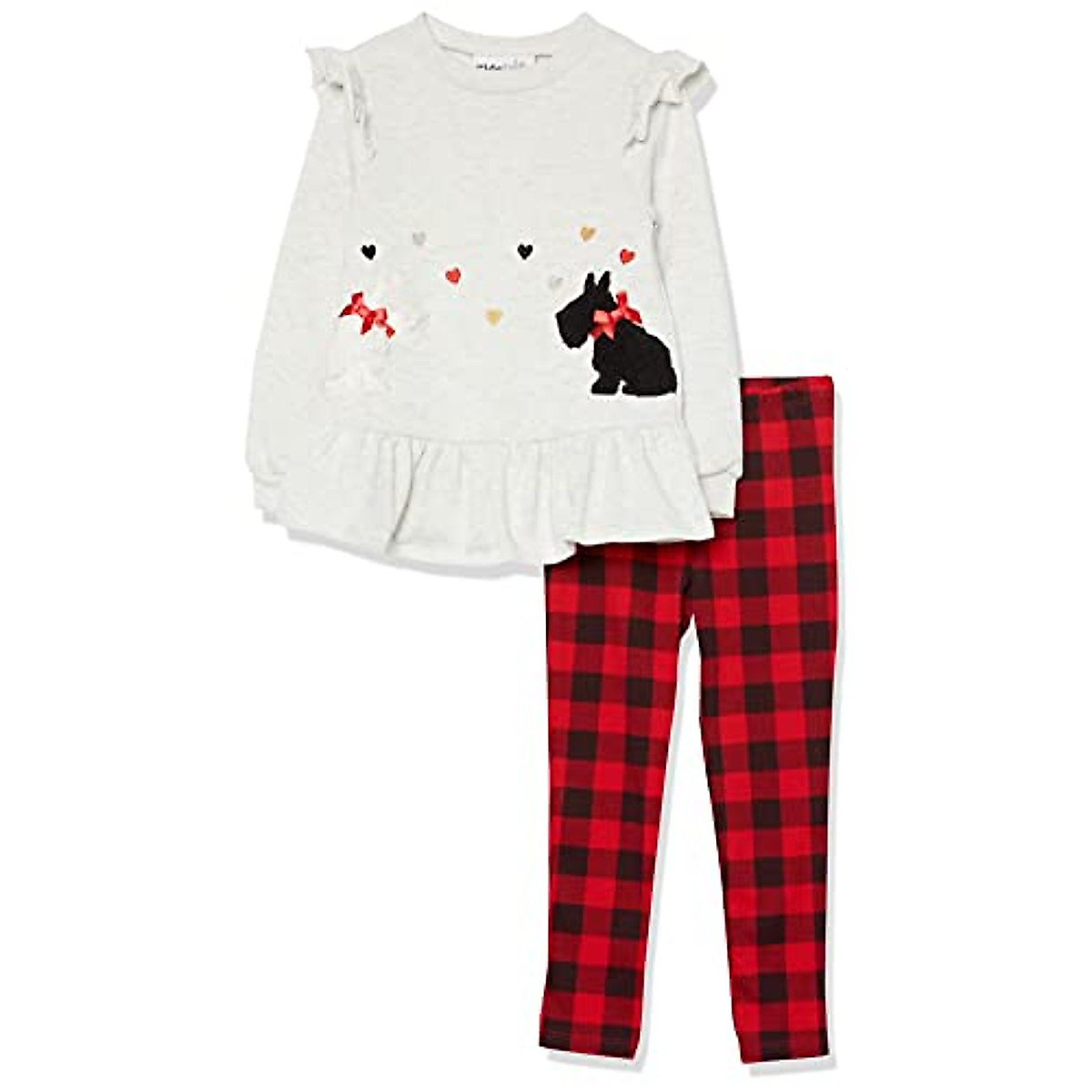 Kids Headquarters Girls 2 Pieces Legging Set, Red Plaid/Heather, 6 US