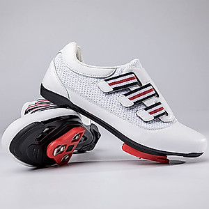 SDEQA Cycling Shoes for Mens Womens Compatible with Peloton Bike Shoes Compatible SPD Look Delta Indoor/Outdoor Breathable Cleat,White,10.5