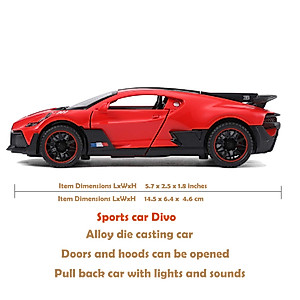 haomsj Bugatti Divo Diecast Metal Model Cars for Boy Toys Age 3-12 Pull Back Vehicles with Music Doors and Hood Can Be Opened(RED)
