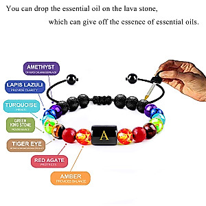 malyunin Initial Bracelet Stress Relief Gifts For Women Girls Yoga Chakra Bracelet For Women Healing Crystal Bracelet Essential Oil Bracelet For Women(A)