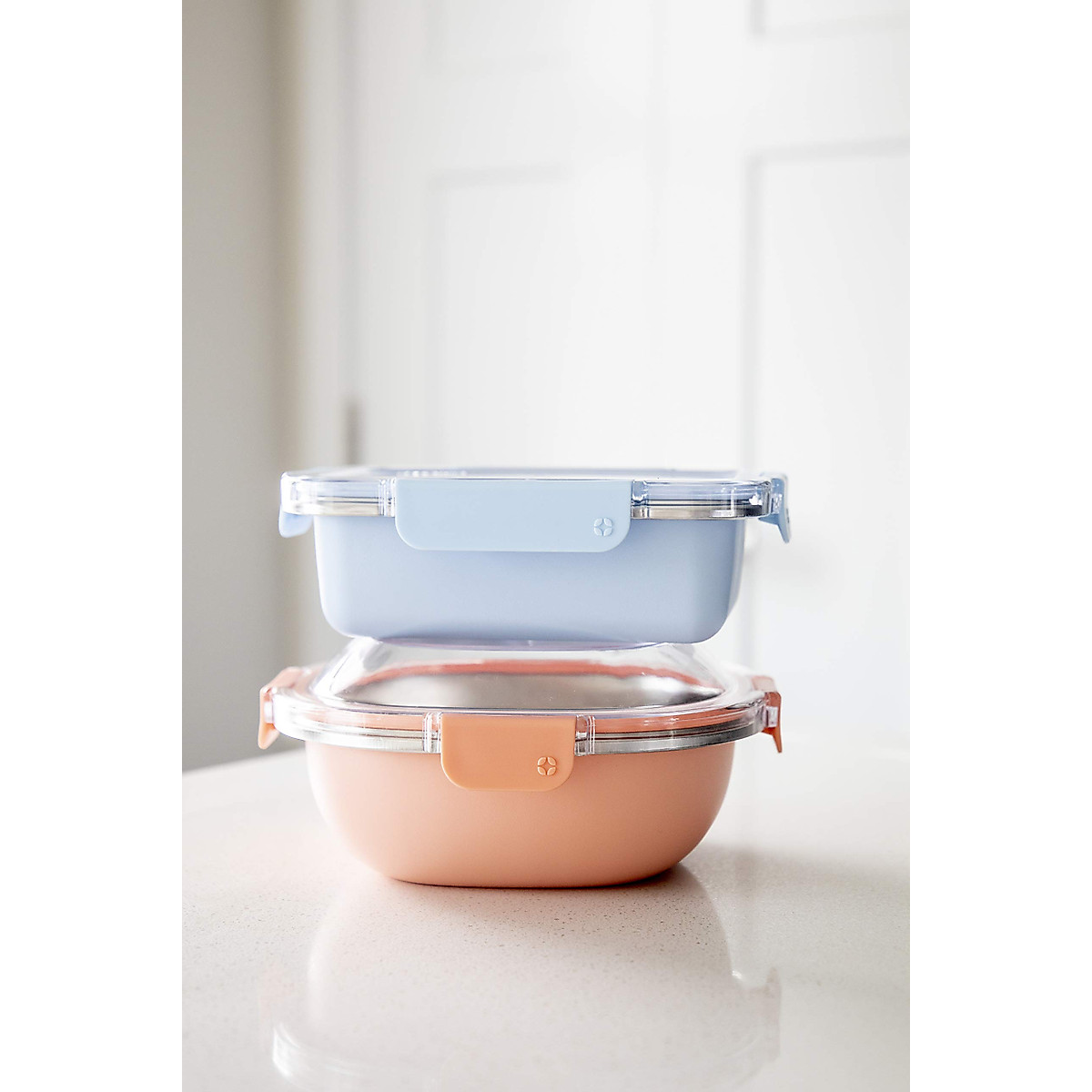 Ello Stainless Steel Lunch Bowl Food Storage Container with Leak-Proof Lid, 6.5 Cup, Peach