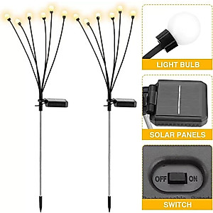 YUMMIS Upgraded Solar Swaying Light, Sway by Wind, Solar Outdoor Lights, Yard Patio Pathway Decoration, High Flexibility Iron Wire & Heavy Bulb Base, Warm White(2 Pack)