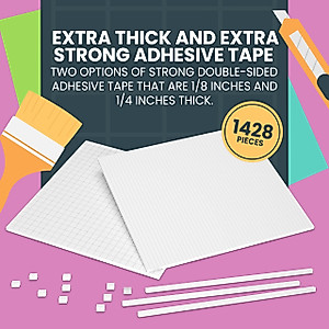 Bearly Art CUBIES The Polar Collection - Acid Free Adhesive Foam Tape for DIY Arts and Crafts - Double Sided Tape - Mega Pack with 1248 Total Pieces - Precut Squares & Strips