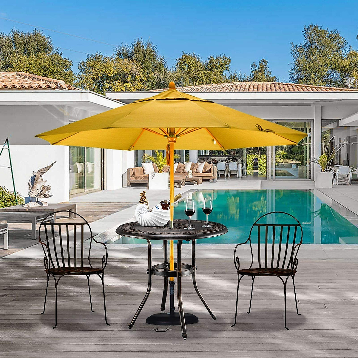 VINGLI 32" Outdoor Dining Table, Round Patio DiningTable with Umbrella Hole, Cast Aluminum Outdoor Bistro Table Outdoor Furniture Garden Table (Bronze, 32" Dia x 29 H) (Bronze)